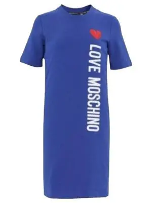Moschino Printed Round Neck Short Sleeve Dress - Blue