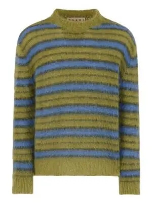 Marni Striped Brushed Mohair Blend Crewneck Jumper - Acid