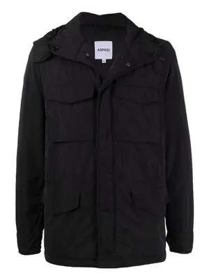 Aspesi Long-sleeved Casual Jacket With Drawstring Hood - Black