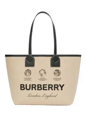 Burberry Logo Printed Top Handle Bag - Nude
