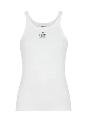 Fendi Logo Embroidered Ribbed Knit Tank Top - White