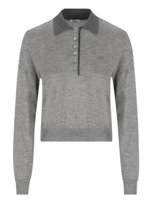 Celine Polo Sweater In Fine Cashmere Silk - Grey