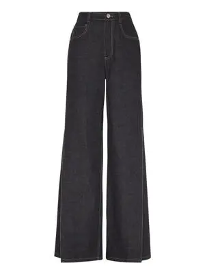 Brunello Cucinelli Contrast Stitch Wide-leg Jeans - Black