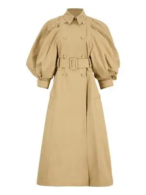 Gabriela Hearst Long-sleeved Trench Coat With Pleated Puff Sleeves - Camel