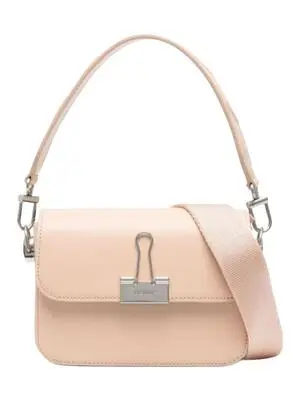 Off-White Binder Foldover Top Small Shoulder Bag - Nude