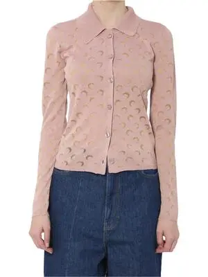 MARINE SERRE All Over Moon Pattern Cardigan - Pink