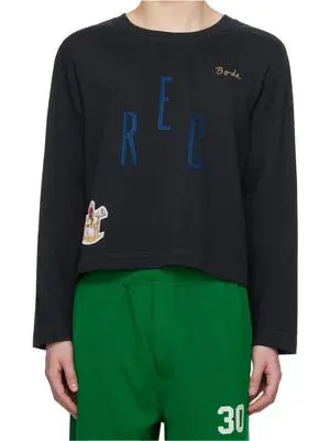 BODE Long Sleeve Pullover With Appliqué And Embroidery - Navy Blue