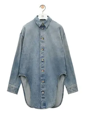 Loewe Overshirt In Cotton With Lapel And Curved Hem - Gray