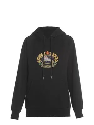 Burberry Embroidered Logo Hooded Hoodie - Black