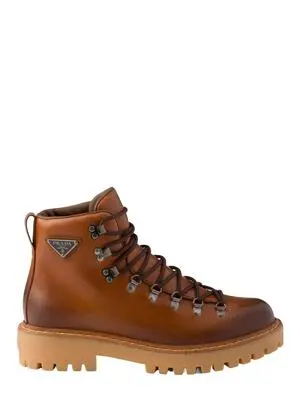 Prada Almond-toe Lace-up Boots - Cognac