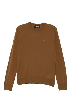 Dsquared2 D2 Logo-embroidered Crew Neck Wool Top - Brown