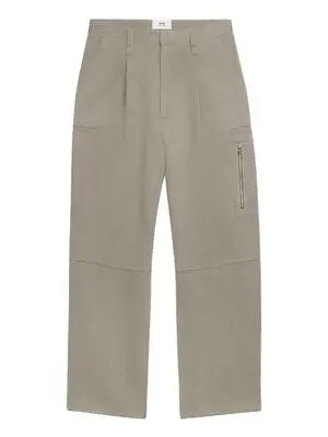 Ami Pleated Wide-leg Cargo Pants - Gray