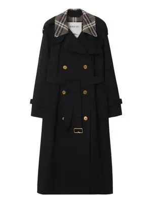 Burberry Burberry Long Check Collar Trench Coat Black