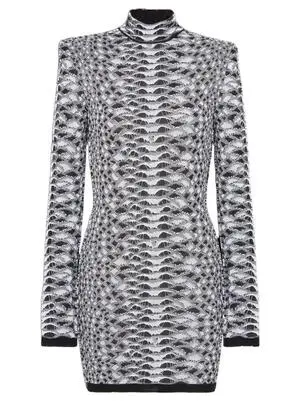 Balmain Snakeskin Textured Knit Mini Dress - Gray