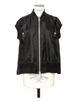 Sacai Sleeveless Twill Vest With Ribbed Trim - Black