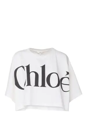 Chloé Logo Print Cropped T-shirt - White