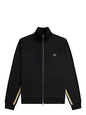 Fred Perry Zip-up Track Jacket With Embroidered Laurel Wreath - Black/champagne