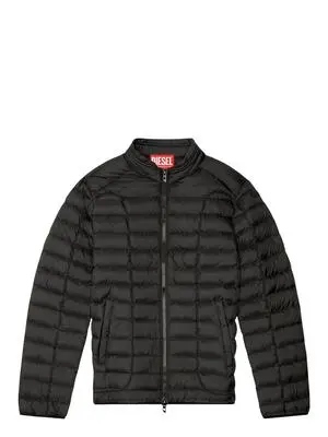 DIESEL® Quilted Mock Neck Zip-up Jacket - Black