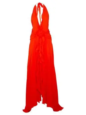 Blumarine Floral Embellished Ruffled Maxi Dress - Red