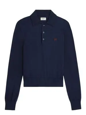 Celine Polo Sweater In Fine Cotton - Navy Blue