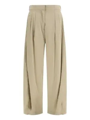 THE ROW Wide Leg Pleated Trousers - Beigw