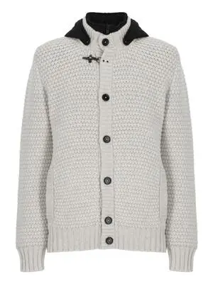 FAY Knitted Cardigan With T-buckle Closure - White