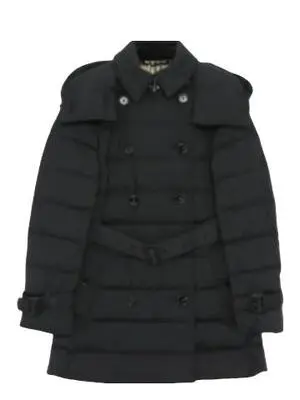 Burberry Double Breasted Belted Down Coat With Hood - Black