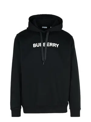 Burberry Logo Printed Drawstring Hoodie - Black