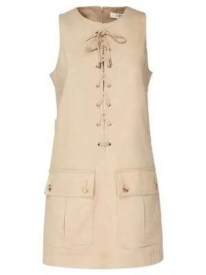 Chloé Sleeveless Lace-up Mini Dress With Pocket Details - Nude