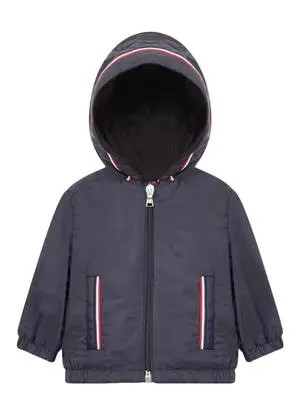 Moncler Hooded Jacket With Tricolor Trim - Navy Blue