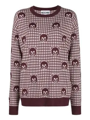 Moschino Long-sleeved Teddy Bear Pattern Sweater - Red