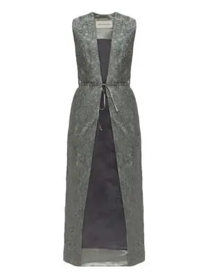 Dries Van Noten Sleeveless Long Coat With Lace-up Detailing - Gray