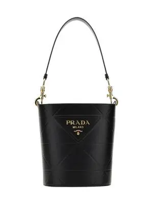 Prada Logo Plaque Bucket Bag - Black