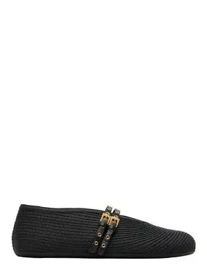Alaïa Studded Strap Knit Flat Shoes - Black