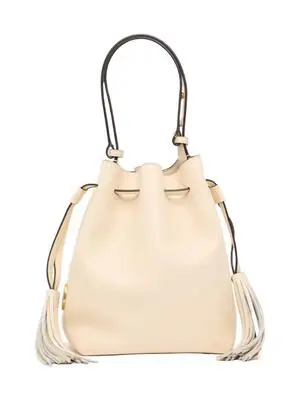 Valentino Garavani Vlogo Signature Drawstring Bucket Bag With Tassels - Cream-white