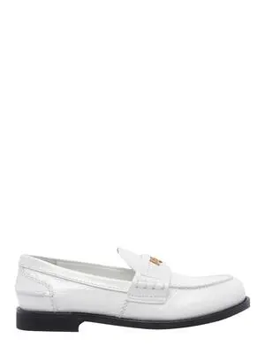 Miu Miu Round Toe Loafers With Logo Detail - White