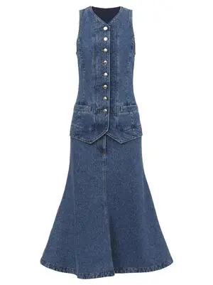Chloé Sleeveless V-neck Denim Midi Dress - Blue