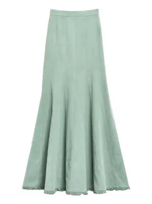 Max Mara Fluted Denim Maxi Skirt With Tasseled Hem - Green