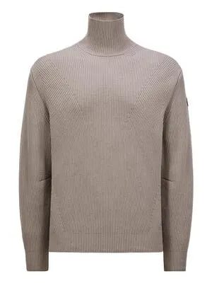 Moncler Logo Patch Turtleneck Knit Jumper - Beige
