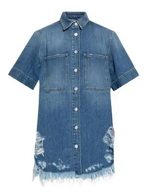 Stella McCartney Ripped-hem Buttoned Denim Shirt Dress - Blue