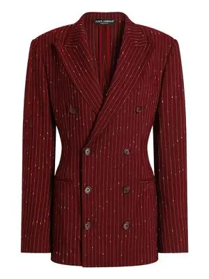 Dolce & Gabbana Double-breasted Pinstriped Taormina Jacket - Red