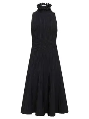 Alaïa Ribbed Knit Curled High-neck Midi Dress - Black