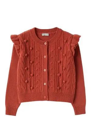 IL GUFO Cable-knit Virgin Wool Cardigan With Ruffled Shoulders - Red