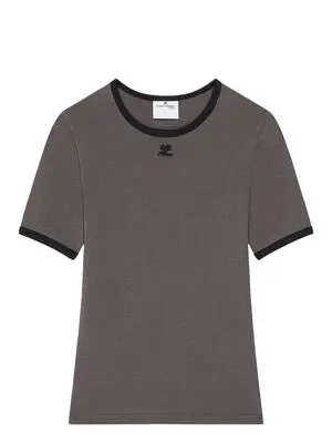 COURREGES Courrèges Crewneck T-shirt With Logo - Bitume/black