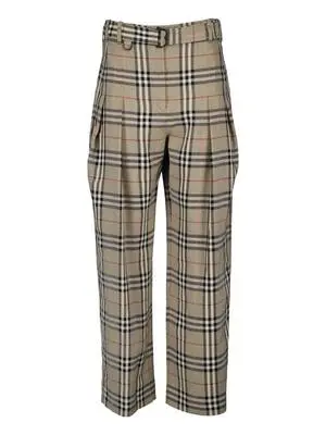 Burberry Checked Tailored Straight Leg Trousers - Gray