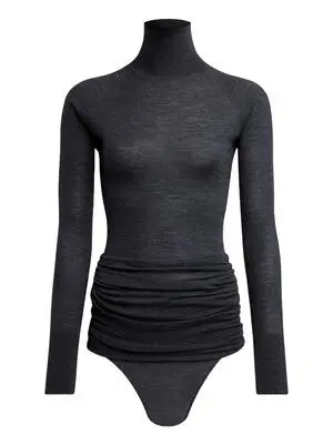 Alaïa High Neck Draped Knit Bodysuit - Black