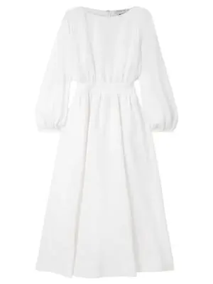 Gabriela Hearst Gathered Waist Midi Dress - White