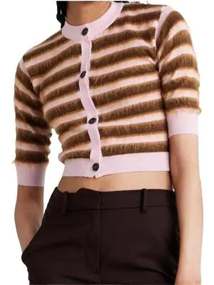 Marni Striped Cropped Cardigan - Pink
