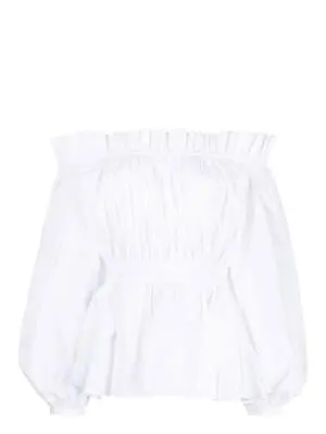 ALEXANDER MCQUEEN Alexander McQueen Off-Shoulder Poplin Blouse With Ruched Detailing