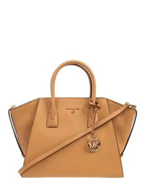 Michael Kors Large Avril Leather Logo Lettering Tote Bag - Brown